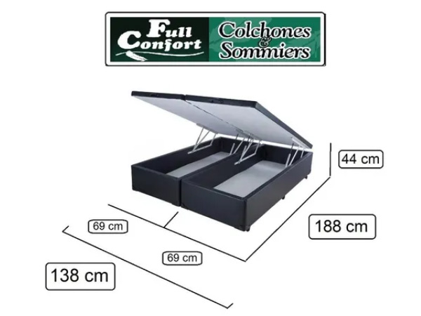Cama Box Sommier Baúl 2 Plazas - Full Confort - Colchones & Sommiers